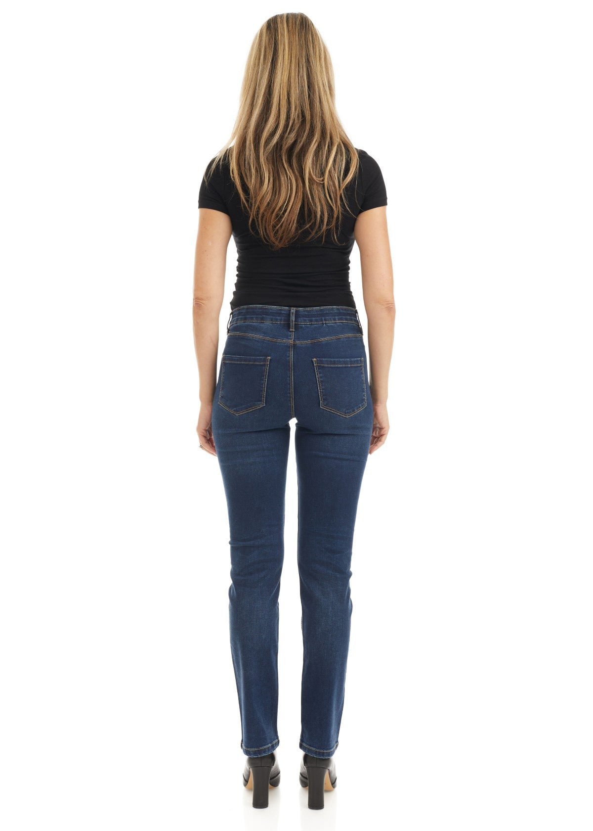 Simon Chang Ladies Stretch High Waist Straight Leg Jean with Tummy Tuc ...